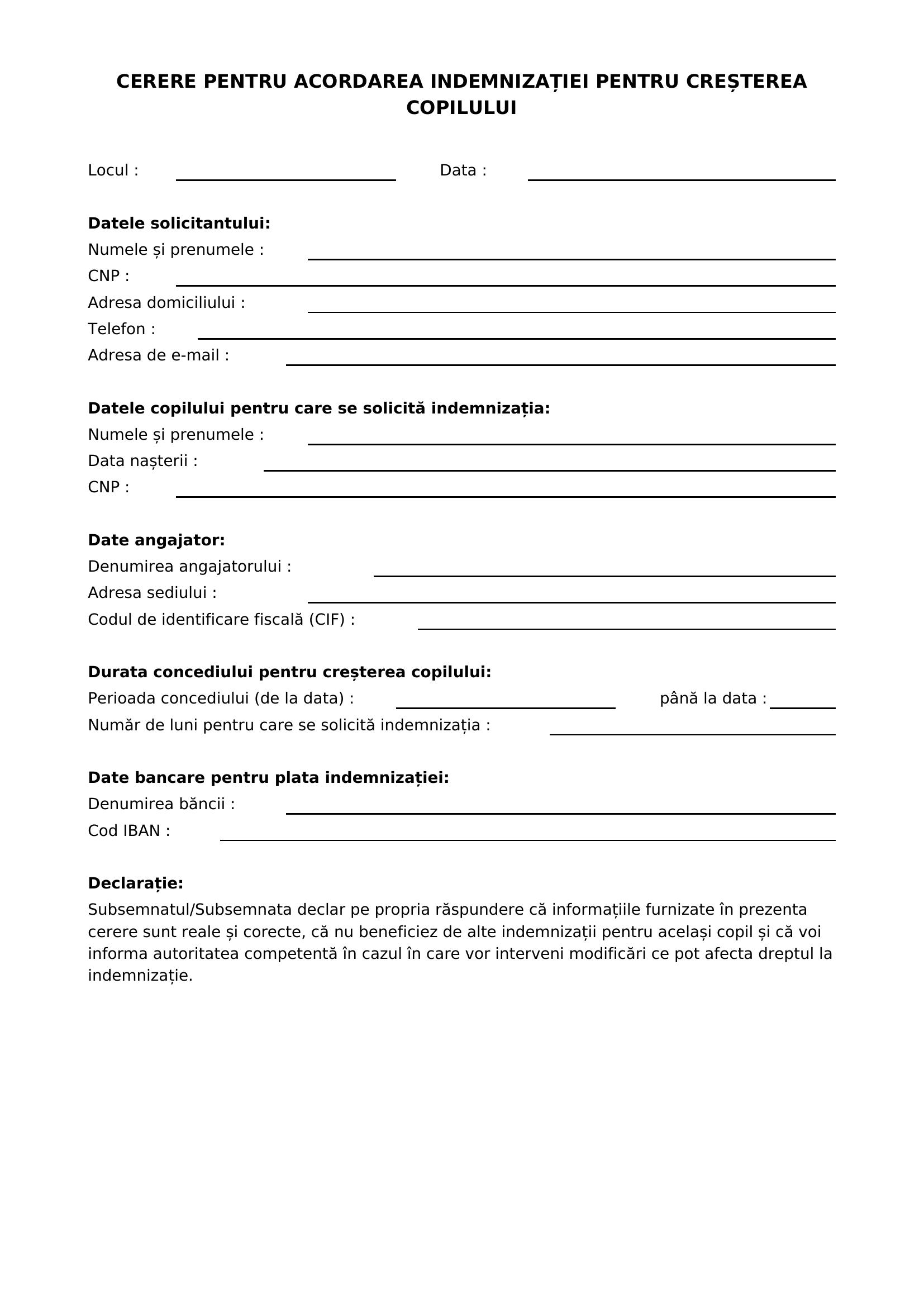 Cerere Pentru Acordarea Indemnizatiei De Crestere A Copilului Model ...