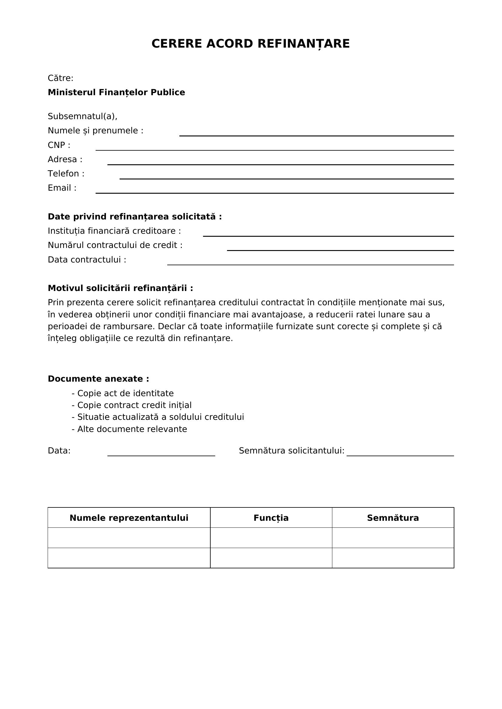 Model Cerere Acord Refinantare Ministerul Finantelor