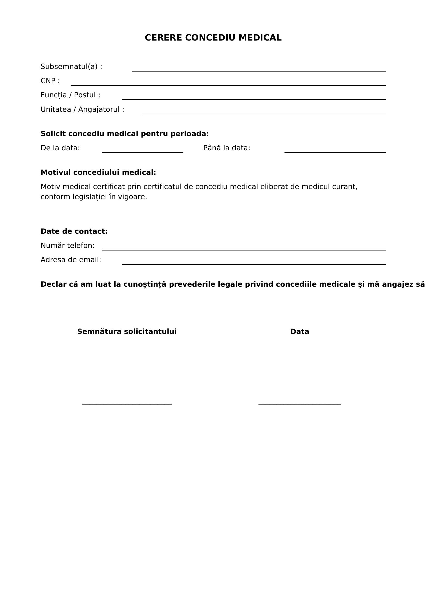 Model Cerere Concediu Medical