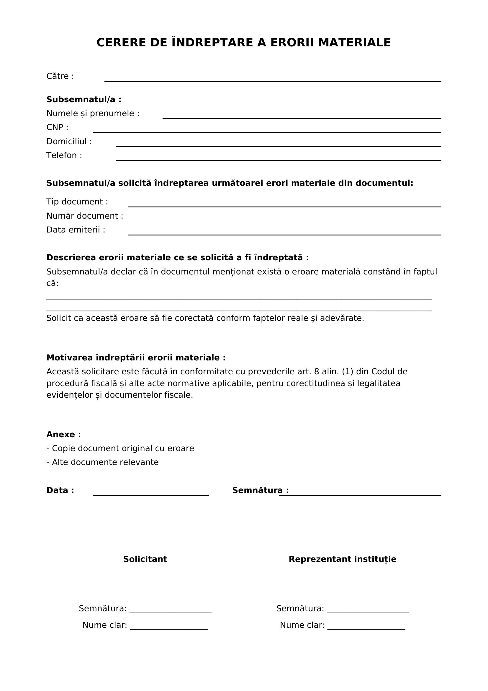 Model Cerere Indreptare Eroare Materiala